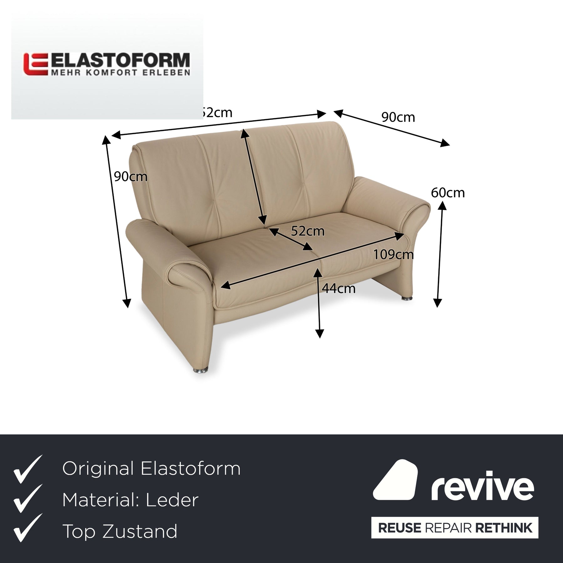 Elastoform Zweisitzer Creme Leder - 2. Hand - Revive.de
