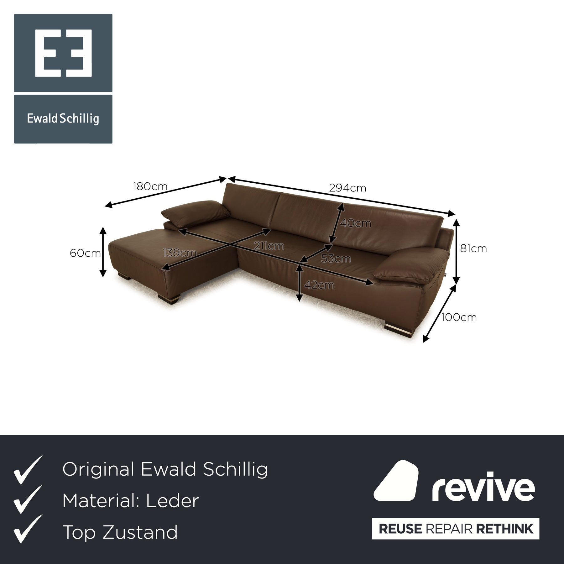 Ewald Schillig Ecksofa Bentley Braun Leder - 2. Hand - Revive.de