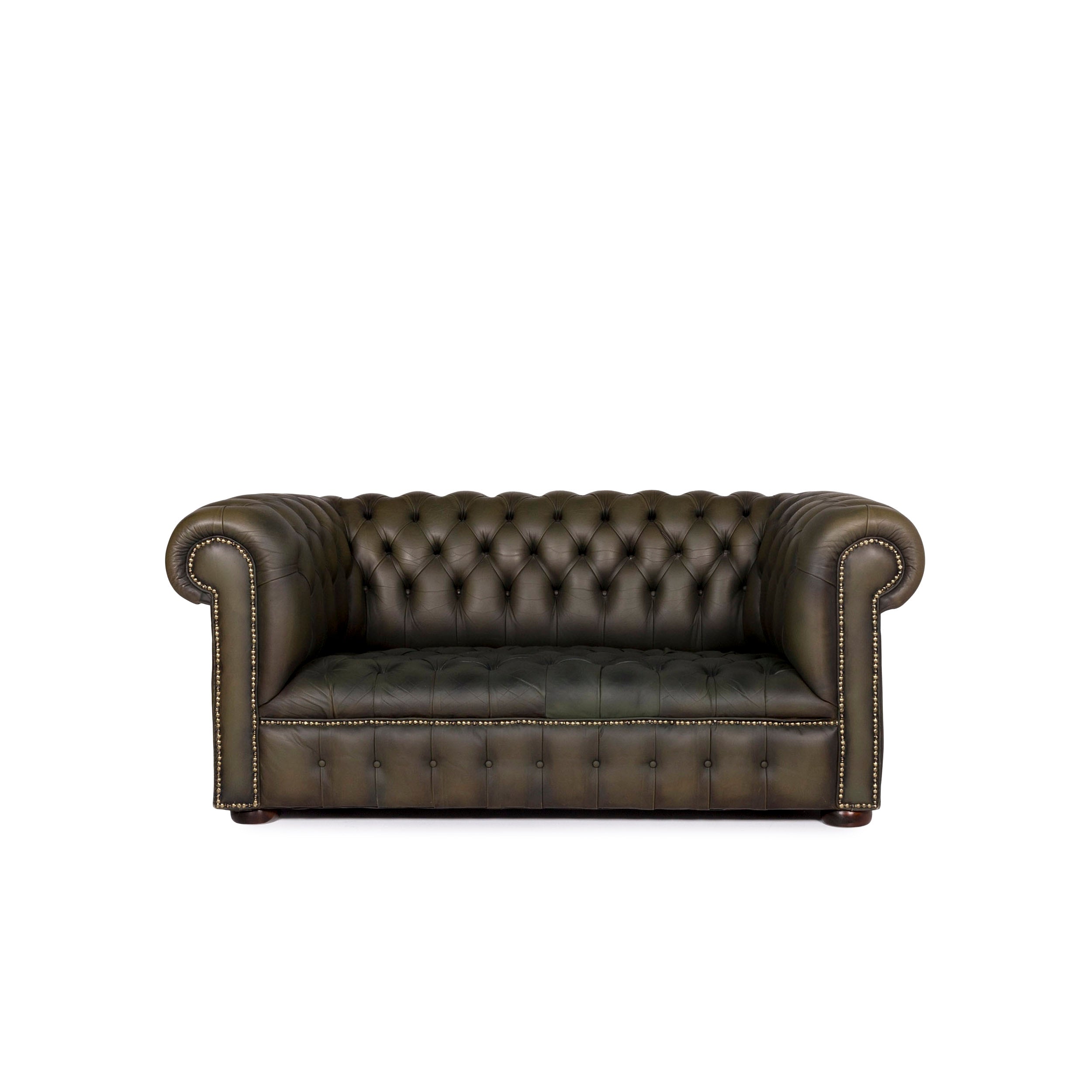 Chesterfield Zweisitzer Grün Leder - 2. Hand - Revive.de