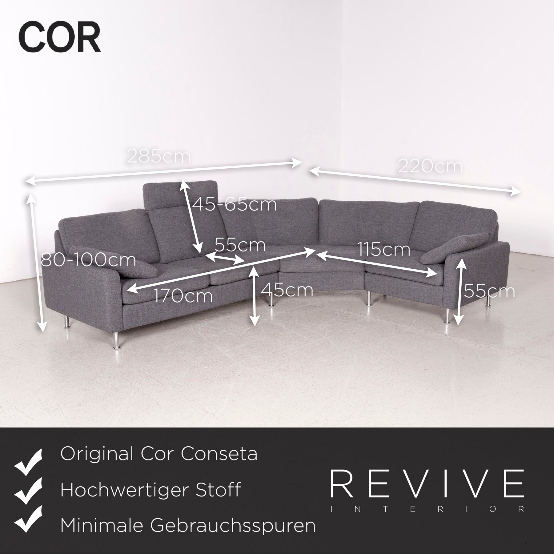 Cor Ecksofa Conseta Grau Stoff - 2. Hand - Revive.de