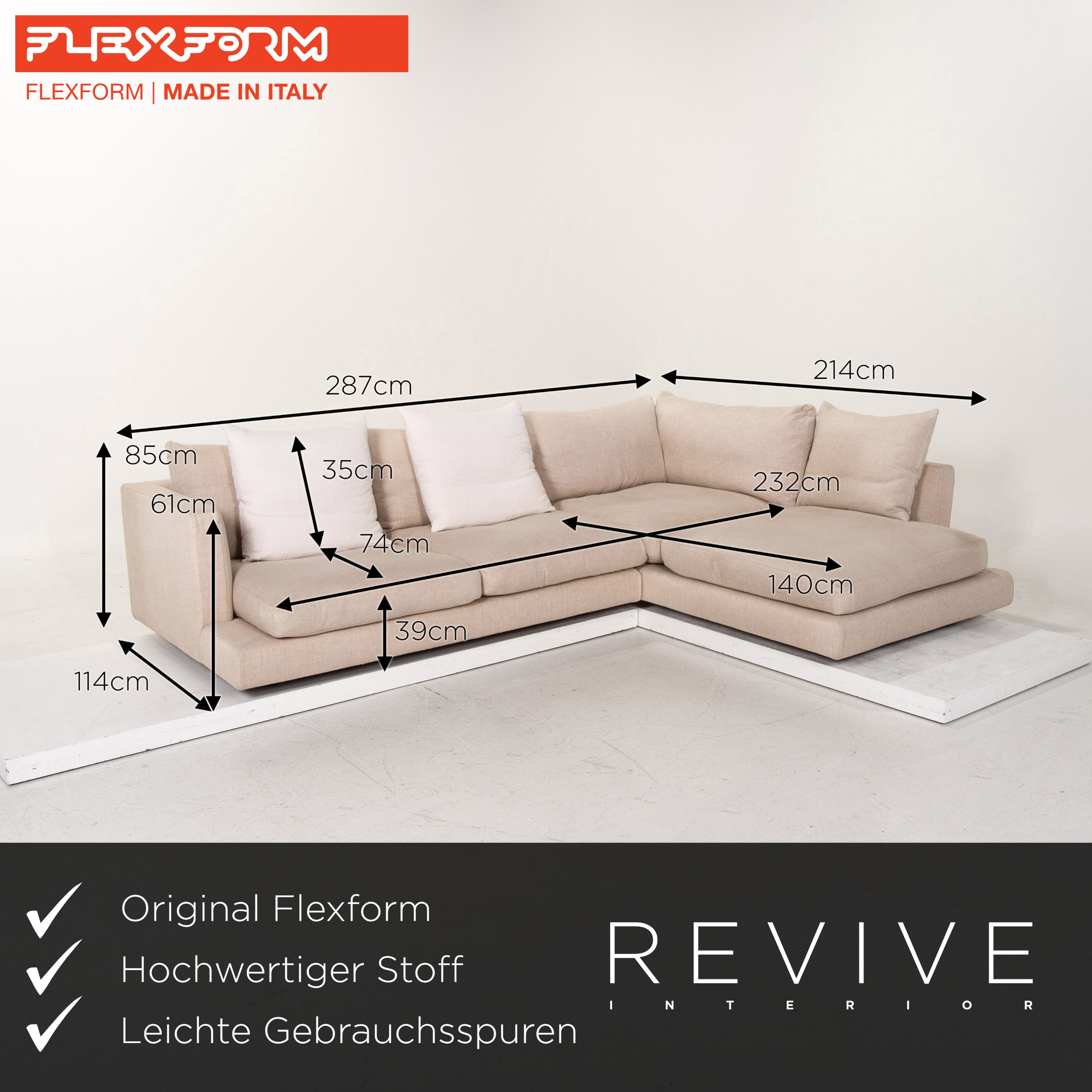 Flexform Ecksofa Long Island Creme Stoff 2. Hand Revive