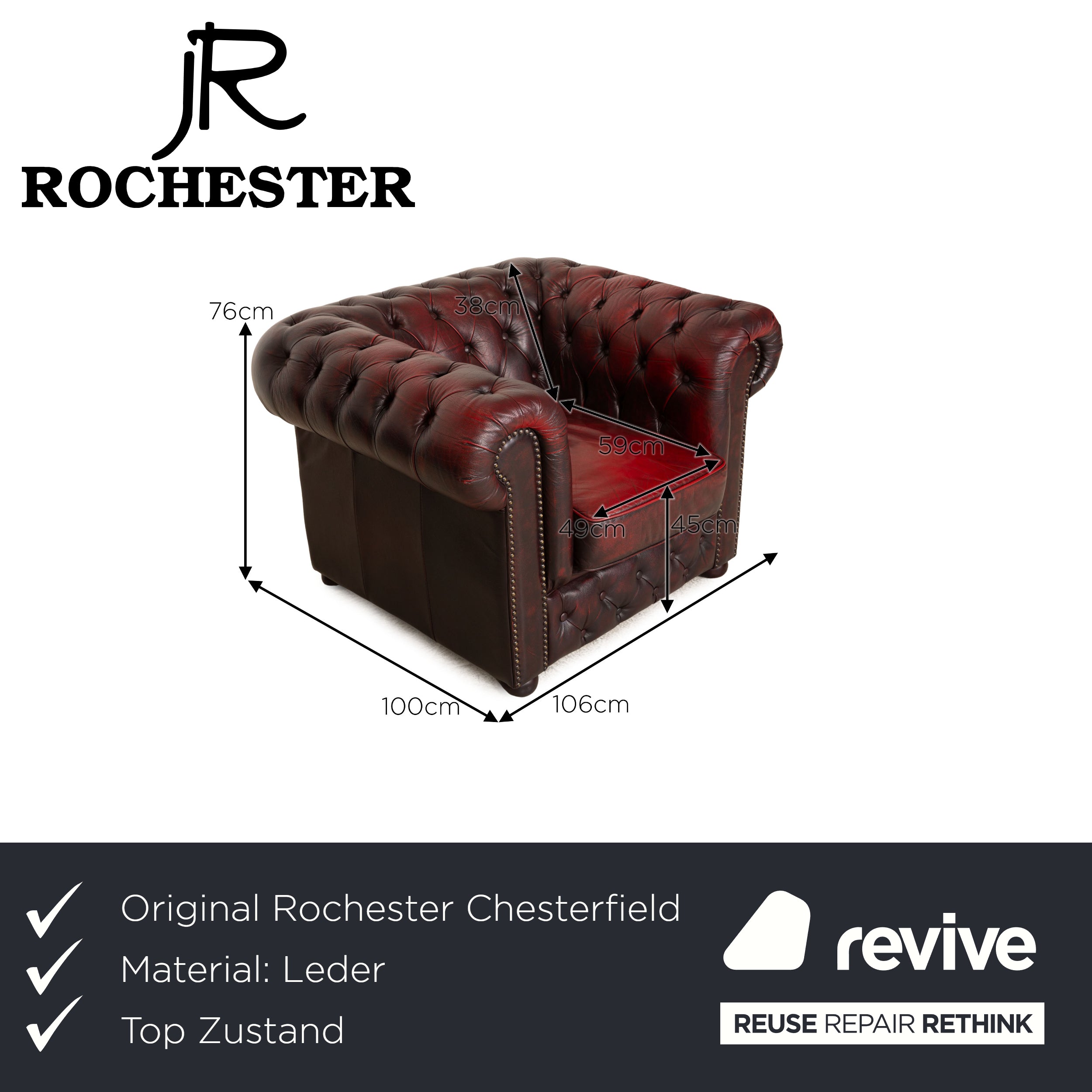 Rochester Chesterfield Leather Armchair Red Brown Vintage